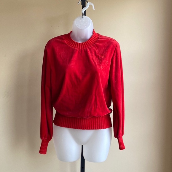 Vintage | Sweaters | Vintage 7s Red Velour Sweater Retro Cottagecore ...